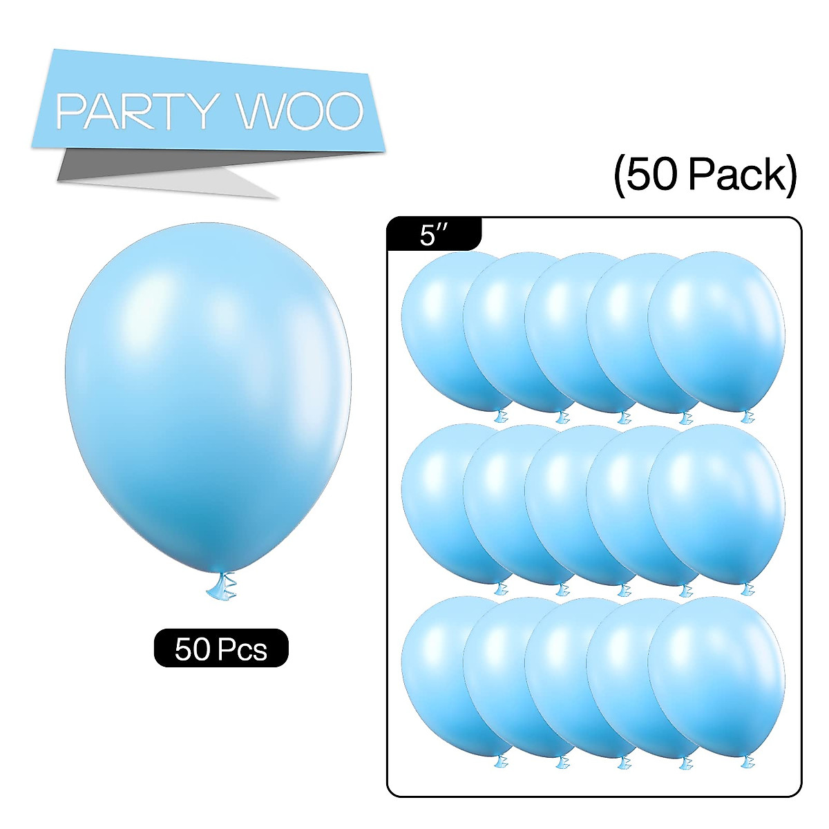 PartyWoo Light Blue Balloons, 50 pcs 5 Inch Matte Blue Balloons, Blue Balloons for Balloon Garland or Balloon Arch as Party Decorations, Birthday Decorations, Baby Shower Decorations, Blue-Y4