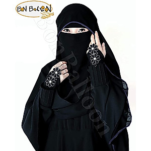 Saudi Chiffon First Class Quality Long Saudi Niqab Burqa Hijab Face Cover Veil Islam Islamic Jilbab (Black x Dark Blue Satin)