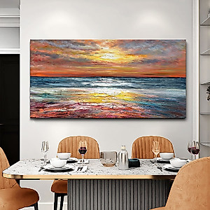 Limiyer Art Sea Sunrise Landscape Modern Abstract Oil painting Canvas Oil Painting wall art decoration 24x48 inch