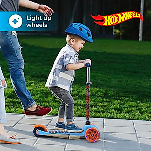Hot Wheels Self Balancing Kick Scooter with Light Up Wheels, Extra Wide Deck, 3 Wheel Platform, Foot Activated Brake, 75 lbs Limit, Kids & Toddlers Girls or Boys, for Ages 3 and Up