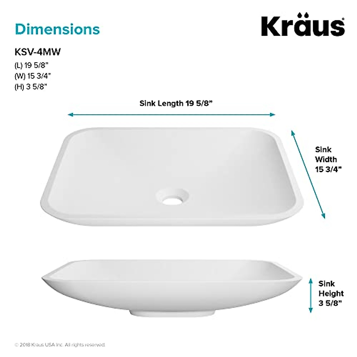 Kraus KSV-4MW Natura Bathroom Sink, Rectangular 19.6 x 15.7 inch