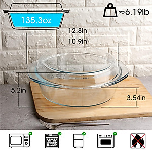NUTRIUPS 4L Round Glass Casserole Dish with Glass Lid, Tempered Glass, Large Glass Microwave Bowls with Glass Lid