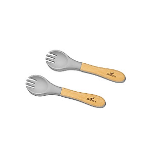 Avanchy Baby Fork Set, Bamboo and Silicone Spork Utensils, Toddler Baby Led Weaning Silverware Cutlery Flatware, Kids First Self Feeding, 2 Pack, Gray