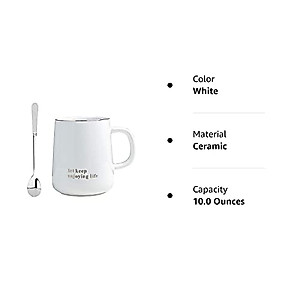Ceramic Mug Birthday Gifts for Women China Tea Cups with Spoon Coffee Cup Suitable for Making Tea,Cold Drinks,Hot Drinks,Coffee,Etc(White,14.5oz)