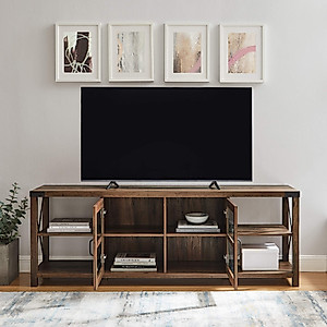 Walker Edison Rustic Modern Farmhouse Metal and Wood TV Stand for TV's up to 80" Universal TV Stand for Flat Screen Living Room Storage Cabinets and Shelves Entertainment Center, 70 Inch, Rustic Oak