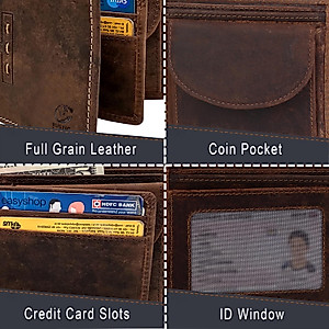 RUSTIC TOWN Full Grain Leather Wallet for Men | RFID Protecting | Handmade Vintage Bifold Travel Wallet | Slim Billfold with Credit Card Slots and Coin Pocket | Gift for Him