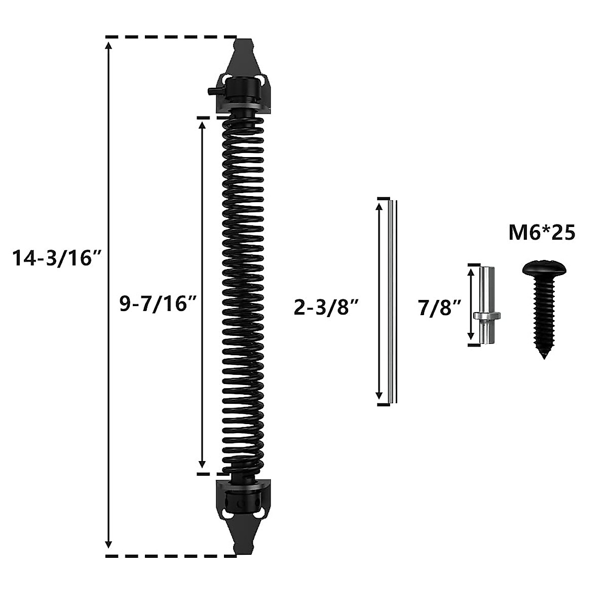 skysen 14" Fence gate Spring self Closing and Adjustable for Wooden or Vinyl Fence,Carbon Steel,Black(gate spring-14")