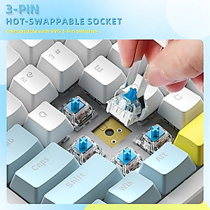 LexonElec RK-84 Portable Mechanical Gaming Keyboard,Rainbow LED Backlit Compact 84 Keys Mini Wired Office Keyboard with Blue Switch for Windows Laptop PC Mac-White/Blue/Orange