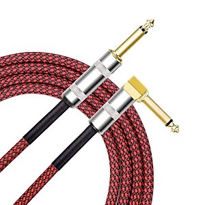 YESPURE 10Ft Guitar Lead Cable,1/4 Straight to Right Angle Audio Instrument Cables for Electric Guitar, Bass Guitar,Electric Mandolin,Electric Bass,Pro Audio（10Ft/3M Red）