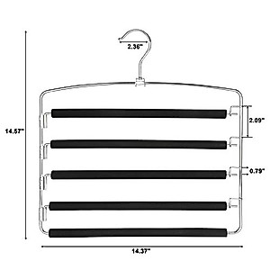 TOPIA HANGER Pants Hangers Space Saving, 2-Pack Swing Arm Pants Organizer for Closet, Non-Slip Foam Padded Organizer Hanger for Multi Slacks, Jeans, Trousers, Skirts, Scarfs, Black-CT08B