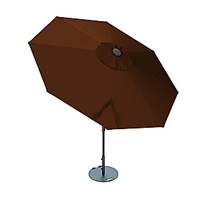 The LED Swilt 10 Feet Outdoor Umbrella With Sunbrella Bay Brown Acrylic Fabric - Auto-Tilt And Swivel Aluminum Frame Patio Umbrella With LED Lights For Deck, Garden, Pool - Black Pole