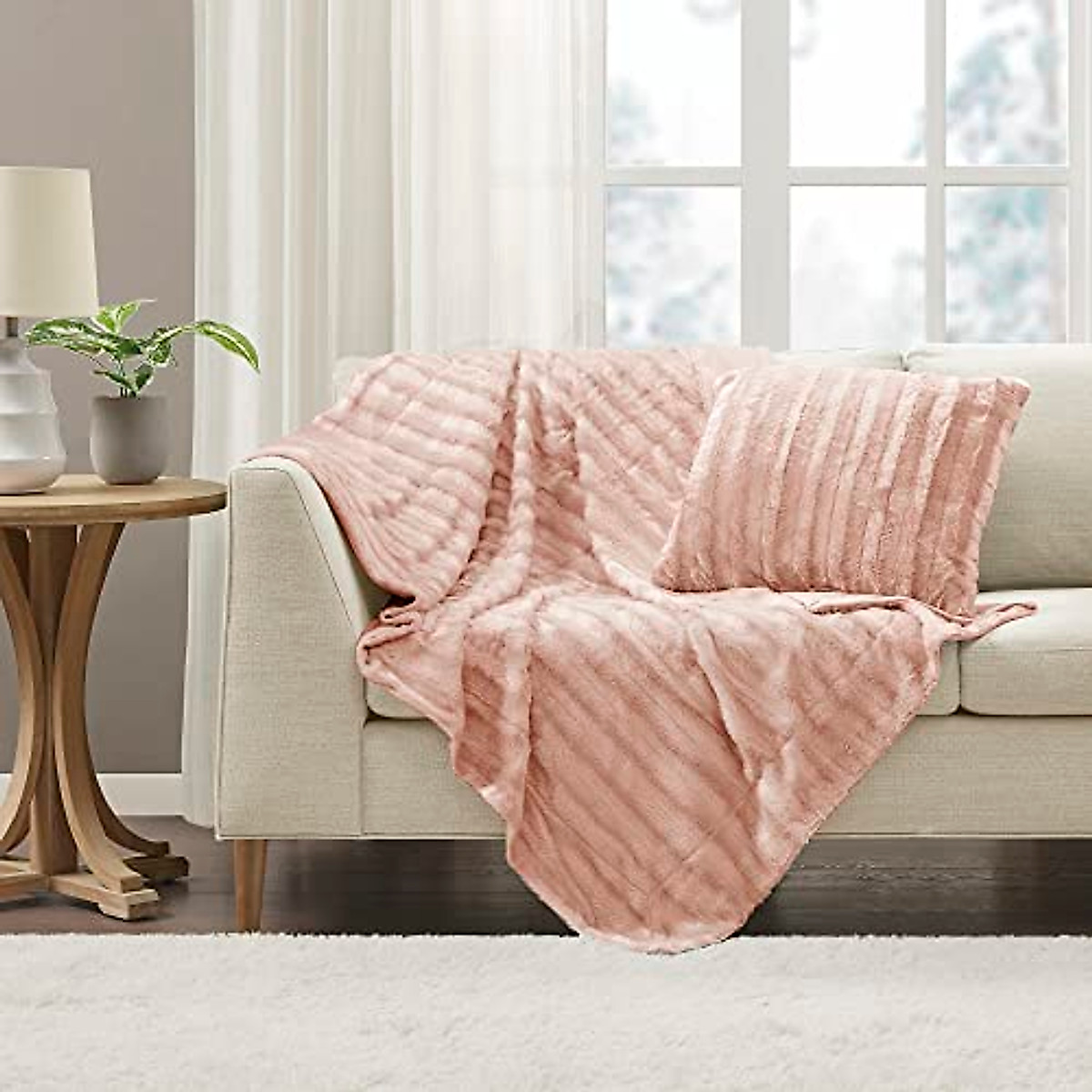Madison Park Duke Reversible Long Faux Fur and Micro Fur Throw 50x60 Super Soft Lush Comfort
