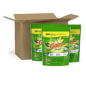 Gain flings! Liquid Laundry Detergent Soap Pacs, HE Compatible, 3 Bag Value Pack, 111 Count, Long Lasting Scent, Original Scent