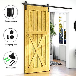 LQKUMJG 6FT Sliding Barn Door Hardware Kit for Single Wood Door, Smoothly and Quietly, Easy to Install Fit 35" Wide and 1.18"-1.96" Thickness Door Panel, Includes Installation Instruction