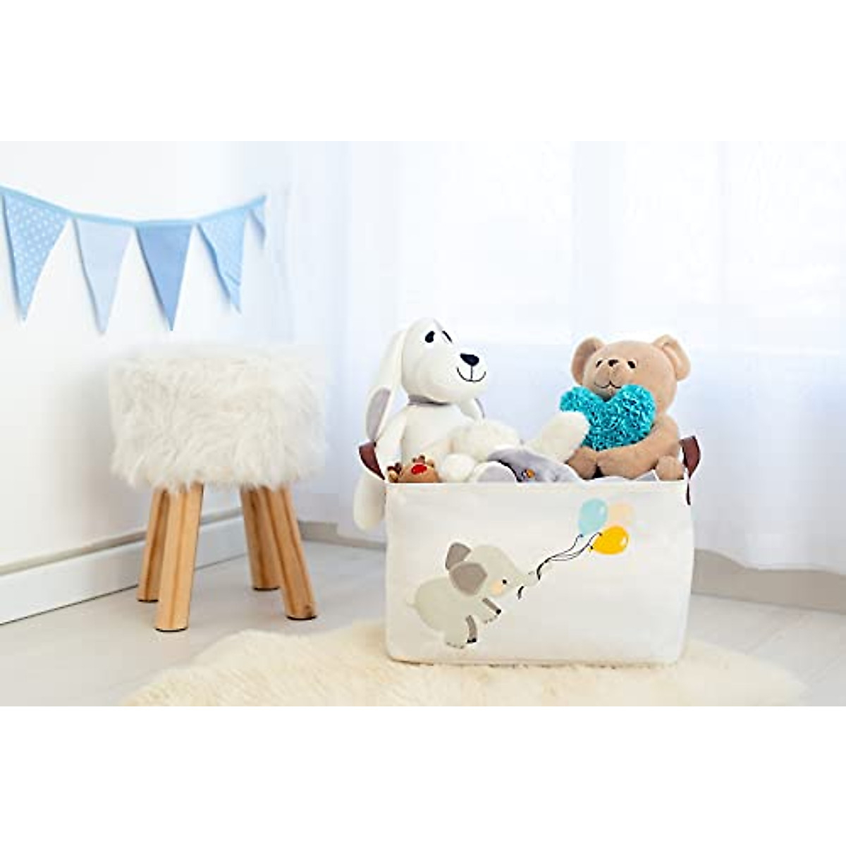 KAZULO Elephant 2 Pack Set Kids Laundry Basket, Toy Box, Storage For Nursery, for Boys and Girls, Baby Laundry Hamper for Bedroom, and Bathroom Decor (Elephant and Balloons Bundle)