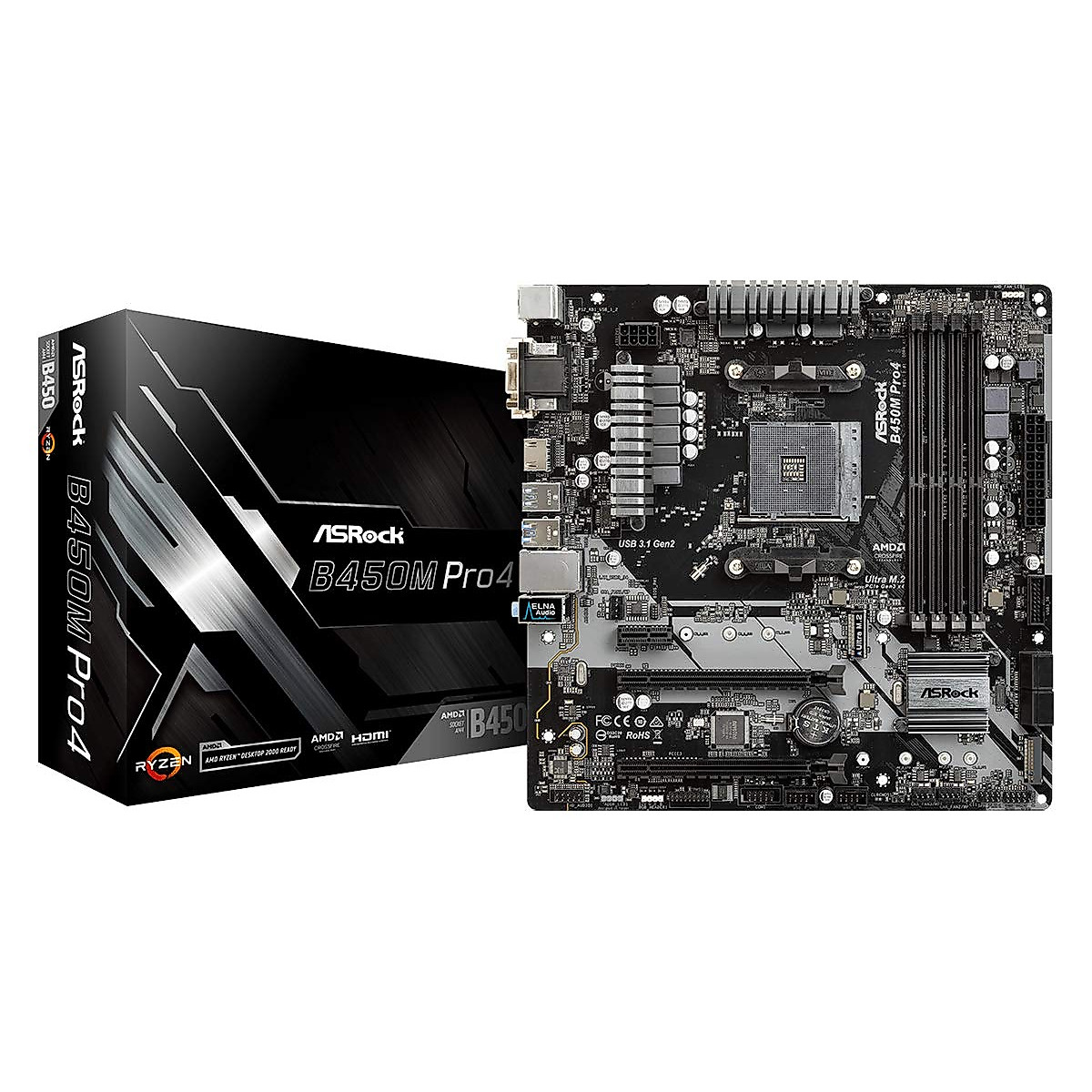 ASRock B450M PRO4 AM4 AMD Promontory B450 SATA 6Gb/s USB 3.1 HDMI Micro ATX AMD Motherboard