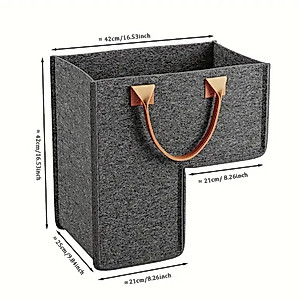 glylo Stair Organizer Basket, Thickened L Shape Stair Basket, Foldable Stair Step Organizer with Leather Handles, L Shape Stair Organizer for Laundry Toys Books Household Items, Dark Gray