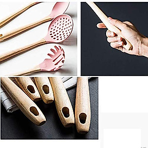 LMMDP Wooden Handle Silica Gel Cooker Non-stick Pan Household Kitchen Utensils Cooking Spoon Shovel Set