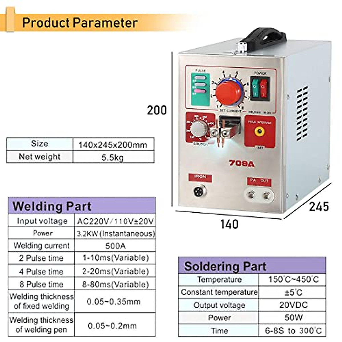 ZWJABYY 709A Battery Welding Machine,Pulse Spot Welder,110V-220V Battery Spot Welder and Soldering Station Portable,for 18650 Lithium-Ion Battery Pack Welding 0.3Mm Nickel Strip