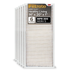 Filtrete 14x20x1 AC Furnace Air Filter, MERV 5, MPR 300, Capture Unwanted Particles, 3-Month Pleated 1-Inch Electrostatic Air Cleaning Filter, 6-Pack (Actual Size13.81x19.81x0.81 in)
