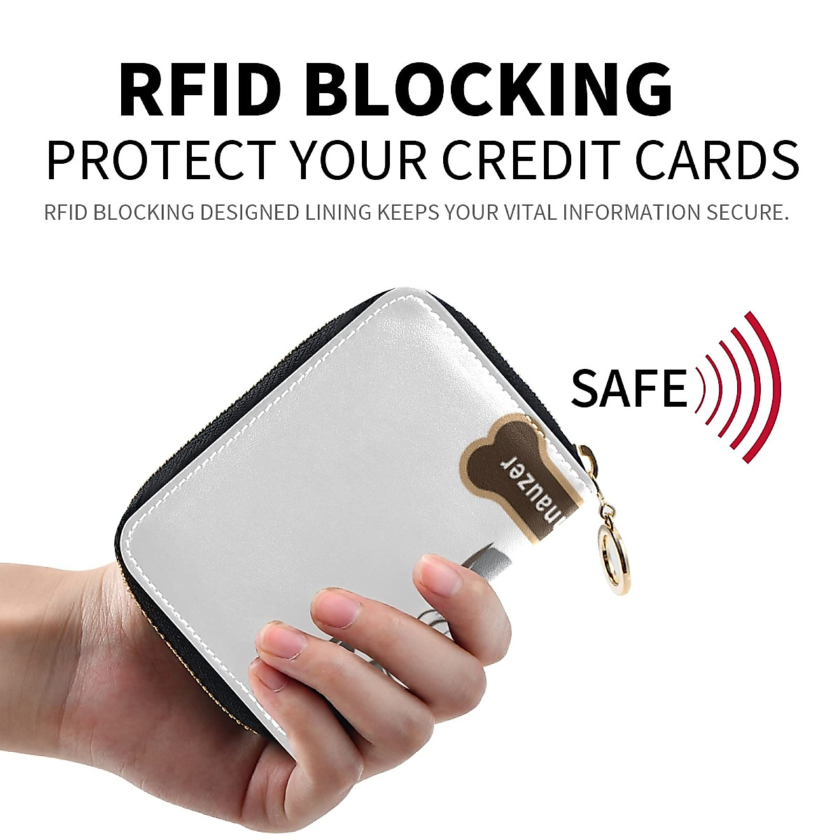 Grey Miniature Schnauzer Dog Bone Isolated on WhiteGrey Credit Card Coin wallet, RFID Blocking Compact Women Leather Card Holder, Key Change Organizer, Zipper Purse Clutch Pouch Pocket