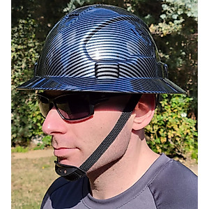 Full Brim Hard Hats Construction OSHA Approved Vented Safety Helmet Hard Hat, Cascos De Construccion Work Hardhat for Men/Women Custom Carbon Design 6 Point Ratcheting with Chin Strap (Black Graph)