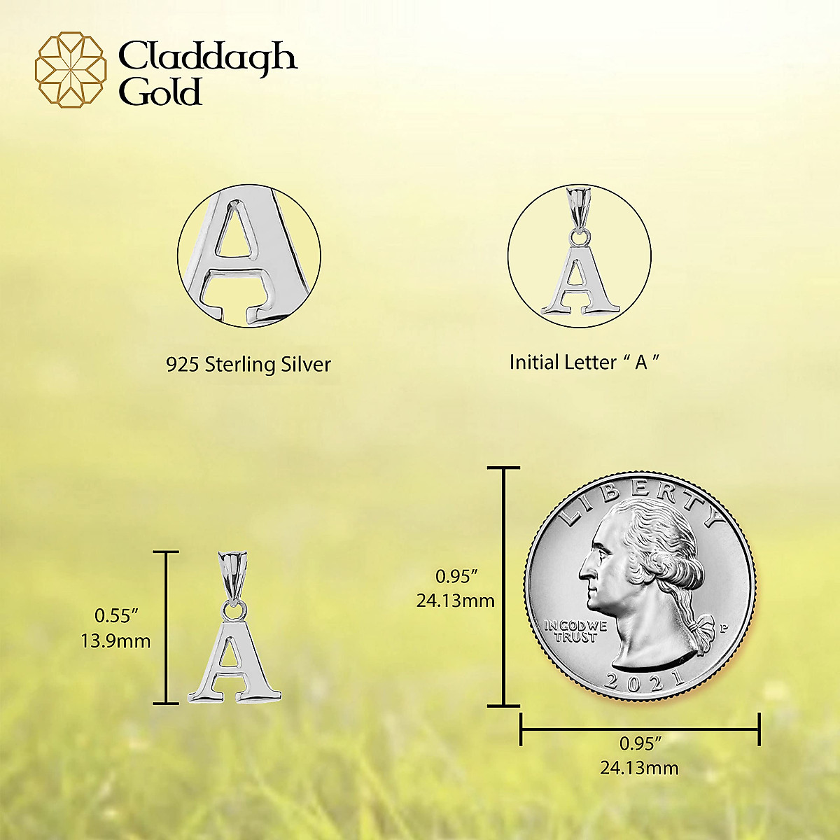 Claddagh Gold .925 Sterling Silver Personalized Initial Pendant Charm - A