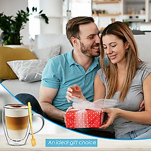 Set of 4 Cappuccino Glass Mugs,Double Wall Insulated Coffee Mugs,Clear Glass Mugs with Handle,Glass Coffee Cups,Perfect for Latte, Americano, Espresso,Cappuccinos,Tea, Beverage(350ml /11.84oz)