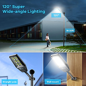 Solar Street Lights 300 W 2 Packs LED Solar Street Lights Outdoor IP66 Waterproof 30000 LM 6500 K Outdoor Street Light Dusk to Dawn Solar Power Lights with Motion Sensor and Remote Control for Path