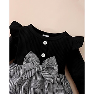 Baby Girl Clothes 3-6 Months Infant Baby Girl Dresses Outfits Winter Fall Plaid Skirt Sets Long Sleeve Rib Romper Dress 3-6 Month Girl Clothes Gifts Stuff Newborn Outfit for Girls Gray