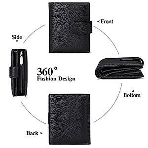 GAEKEAO Small Wallets for Women Genuine Leather RFID Blocking Zipper Pocket Bifold Wallet with ID Window