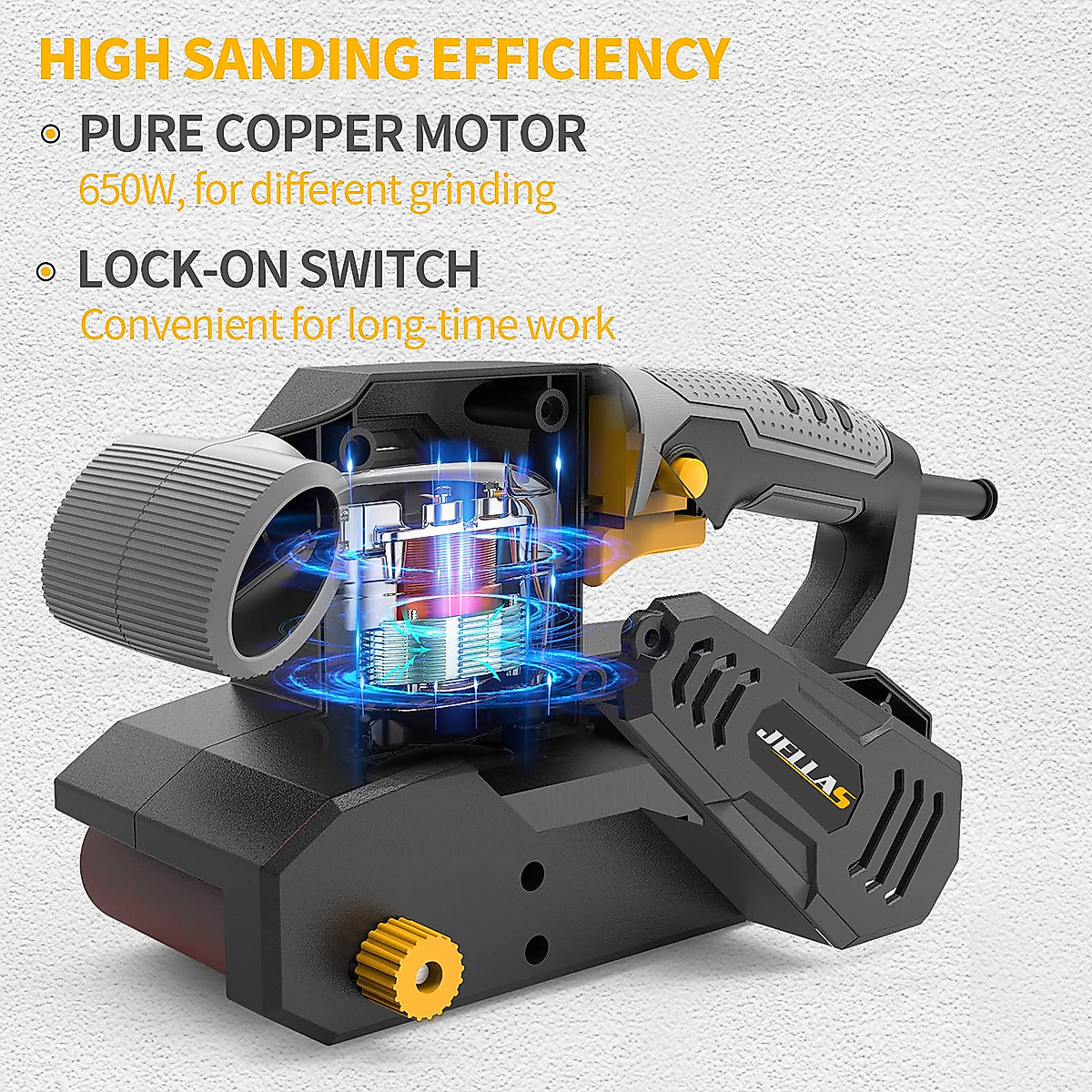 Belt Sander, Jellas 2 in 1 Belt & Bench Sander, 3x18 inch Belt Sanders for Woodworking with 12Pcs Sanding Belts, Dust Bag, Vacuum Adapter, 3m Power Cord to Remove Wood, Paint, Stain