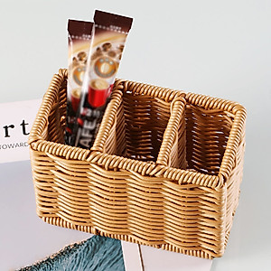 Kitchen Utensil Holder for Countertop Wicker Utensil Caddy Cutlery Holder Silverware Caddy Natural Woven Flatware Caddy with 3 Compartment for Hold Forks,Knives,Spoons,Napkins,Indoor or Outdoor,Brown