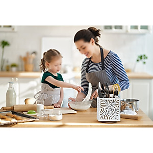 AHUONEL 360° Rotating Kitchen Utensil Holder for Countertop, Wooden Utensil Organizer Cutlery Holder, Utensil Caddy Utensil Crock, Silverware Flatware Organizer for Spoons, Knives, Forks, 5.5" x 6.3"