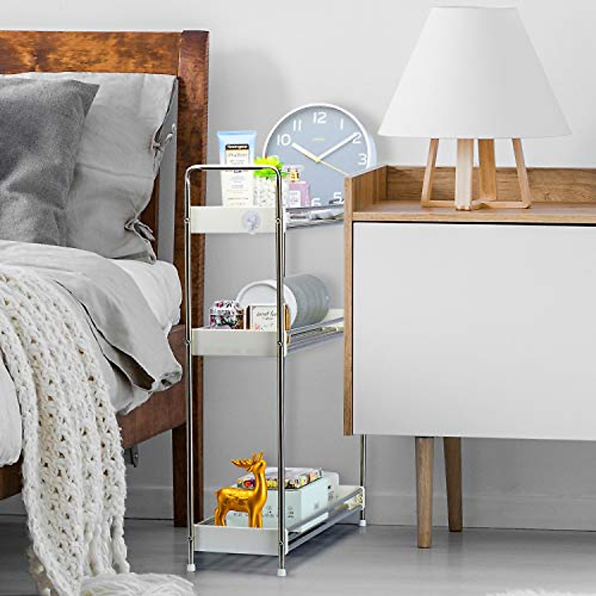 Titanmall 3 Tier Silver Slim Storage Unit Mobile Shelving Unit Organizer Slide Out Storage Tower Rack for Kitchen Bathroom Laundry Narrow Places