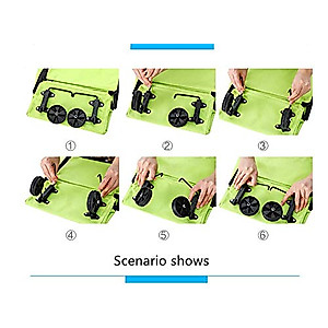 Foldable Shopping Cart Folding Shopping Bag Portable Hand-held Collapsible Sundries Bag Wheeled Folding Shopping Cart Collapsible Food bag With Wheels, Green