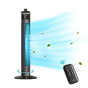 Gray Track Tower Fan 75° Oscillating Fans with Remote, 3 Speeds, 3 Modes, 15H Timer, LED Display, 36” Portable Floor Bladeless Fan for Bedroom Home Office, Quiet Cooling, Space-Saving