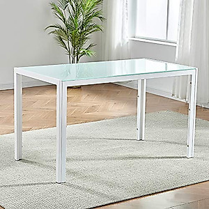 IDS Online Deluxe Glass Dining Table Set 7 Pieces Modern Design With Faux Leather Chair Elegant Style Anti Dirt, White