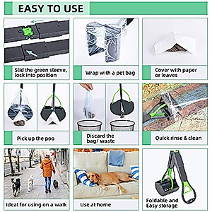 Dog Pooper Scooper, 31.5 Inches Long Handle Pet Jaw Poop Scooper for Large Medium Small Dogs with Bags, Portable Heavy Duty Dog Poop Scoop with Non-Breakable Spring for Grass and Gravel Waste Pick Up