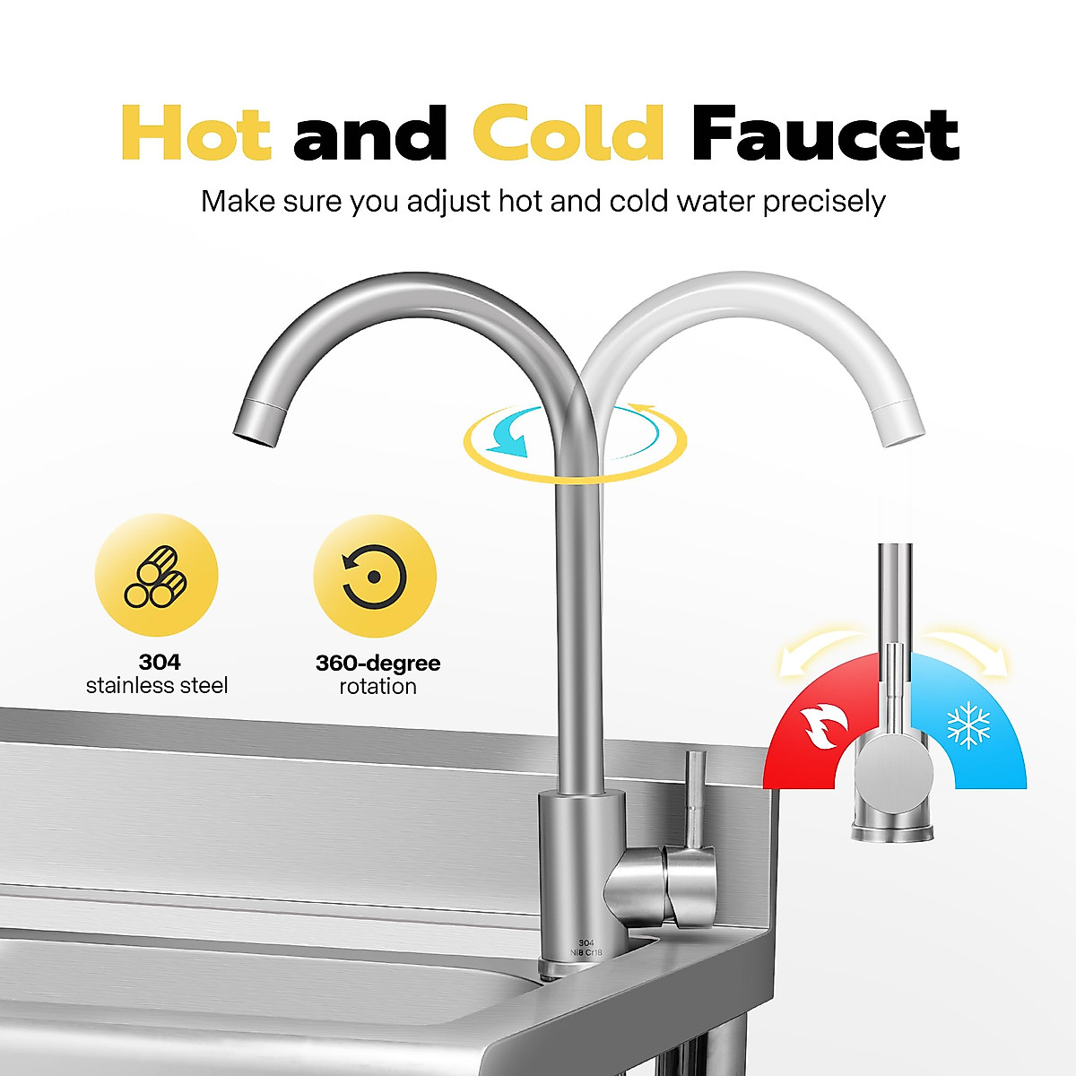 VIVOHOME 22 Inch Stainless Steel Utility Sink with Hot and Cold Faucet, Freestanding Commercial Kitchen Single Bowl Sink for Restaurant, Laundry Room, Garage