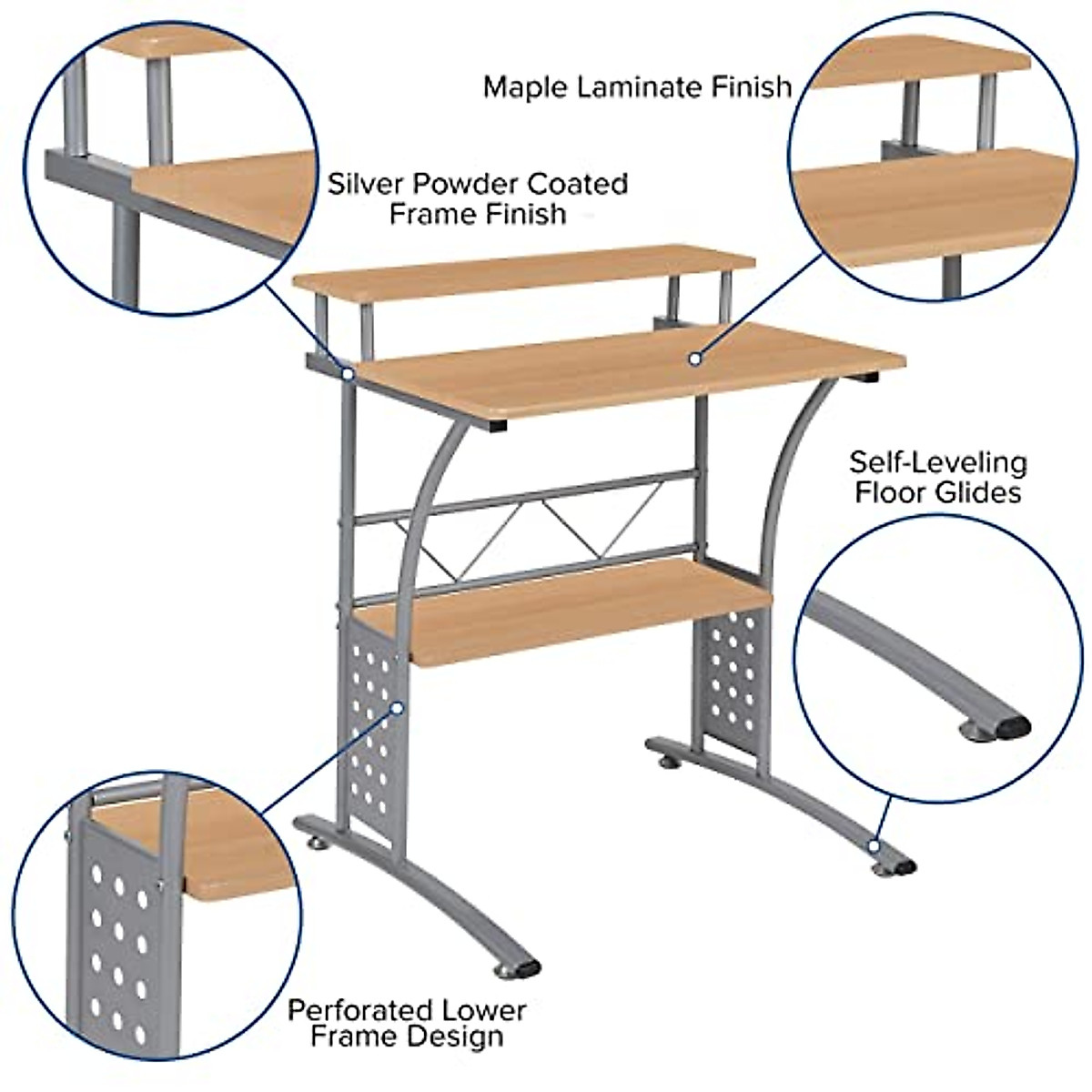 Flash Furniture Clifton Maple Computer Desk with Top and Lower Storage Shelves 28 Inch