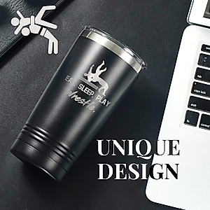 Onebttl Wrestling Gifts, Eat Sleep Play Wrestle, Wrestler Gifts for Men, Teen Boys, Appreciation Gift for Coaches, Juegos de Lucha libre, 20oz Stainless Steel Tumbler, Black