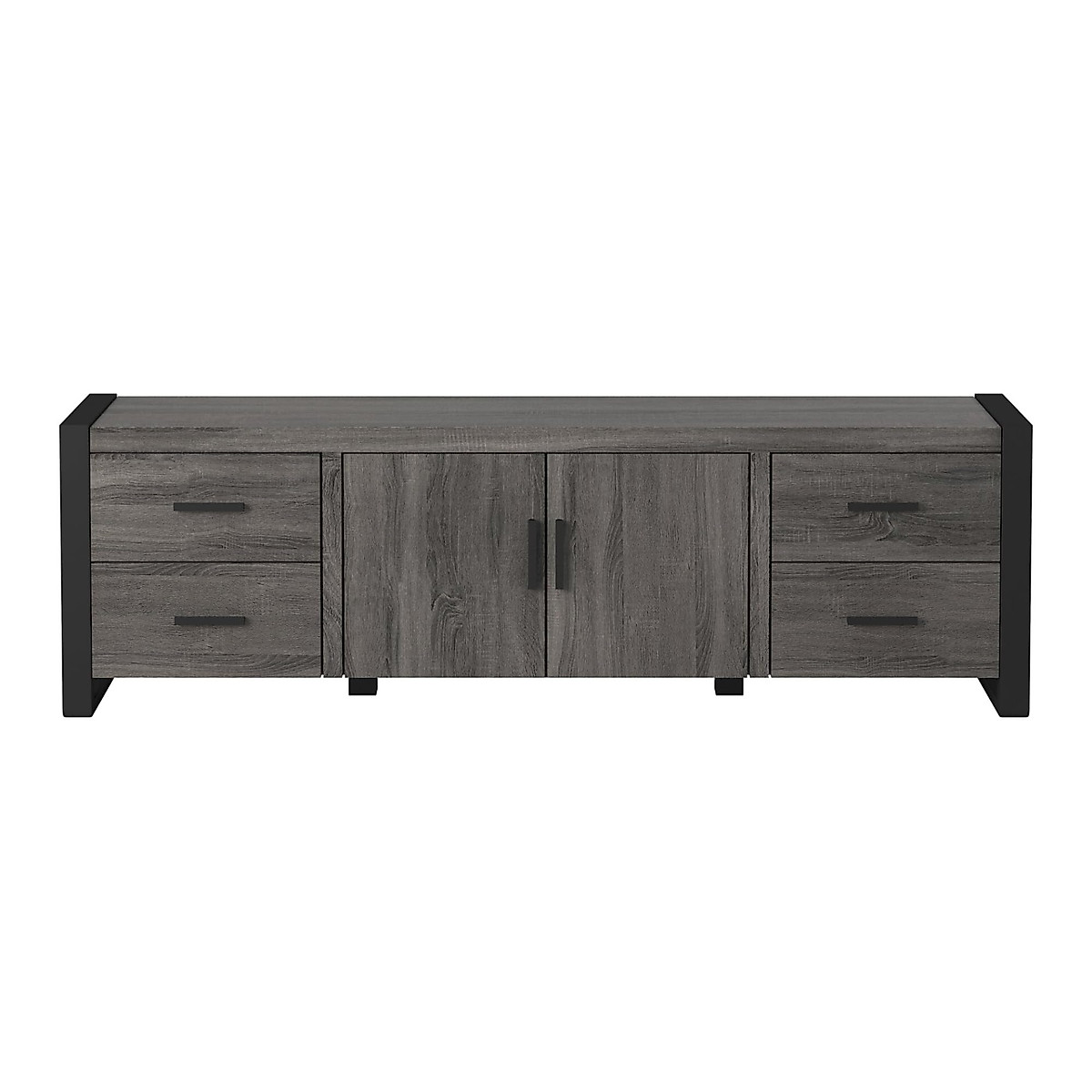 Walker Edison Industrial Modern Wood Universal TV Stand with Cabinet Doors for TV's up to 80" Living Room Storage Shelves Entertainment Center, 70 Inch, Charcoal