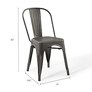 Modway Promenade Industrial Modern Steel Metal Bistro Dining Chairs in Gunmetal-Set of 2