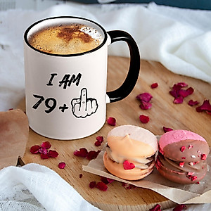 YHRJWN 80th Birthday Gifts for Women Men, I Am 79 Plus Middle Finger Coffee Mug, 80th Birthday Gifts Ideas for Best Friends, Grandma, Grandpa, Best 80 Year Old Gifts for Her Him, Novelty Cup, 11 Oz