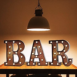 Light Up LED Vintage Bar Letters With Lights – Lighted Illuminated Industrial Marquee Bar Sign Lamp – Night Light for Bar, Pub, Bistro, Party, Wall Decor (Rust BAR)