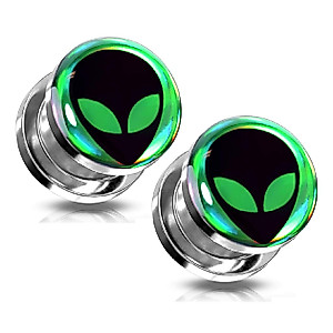 Pierced Owl 316L Stainless Steel Alien Hologram Screw Fit Plugs, Sold as a Pair (10mm (00GA))