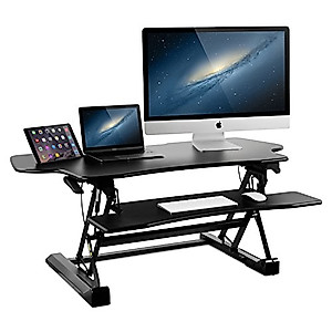 Mount-It! Height Adjustable Standing Desk Converter | 48” Wide Tabletop Sit Stand Desk Riser with Gas Spring | Stand Up Computer Workstation Fits Dual Monitors | Black | MI-7925