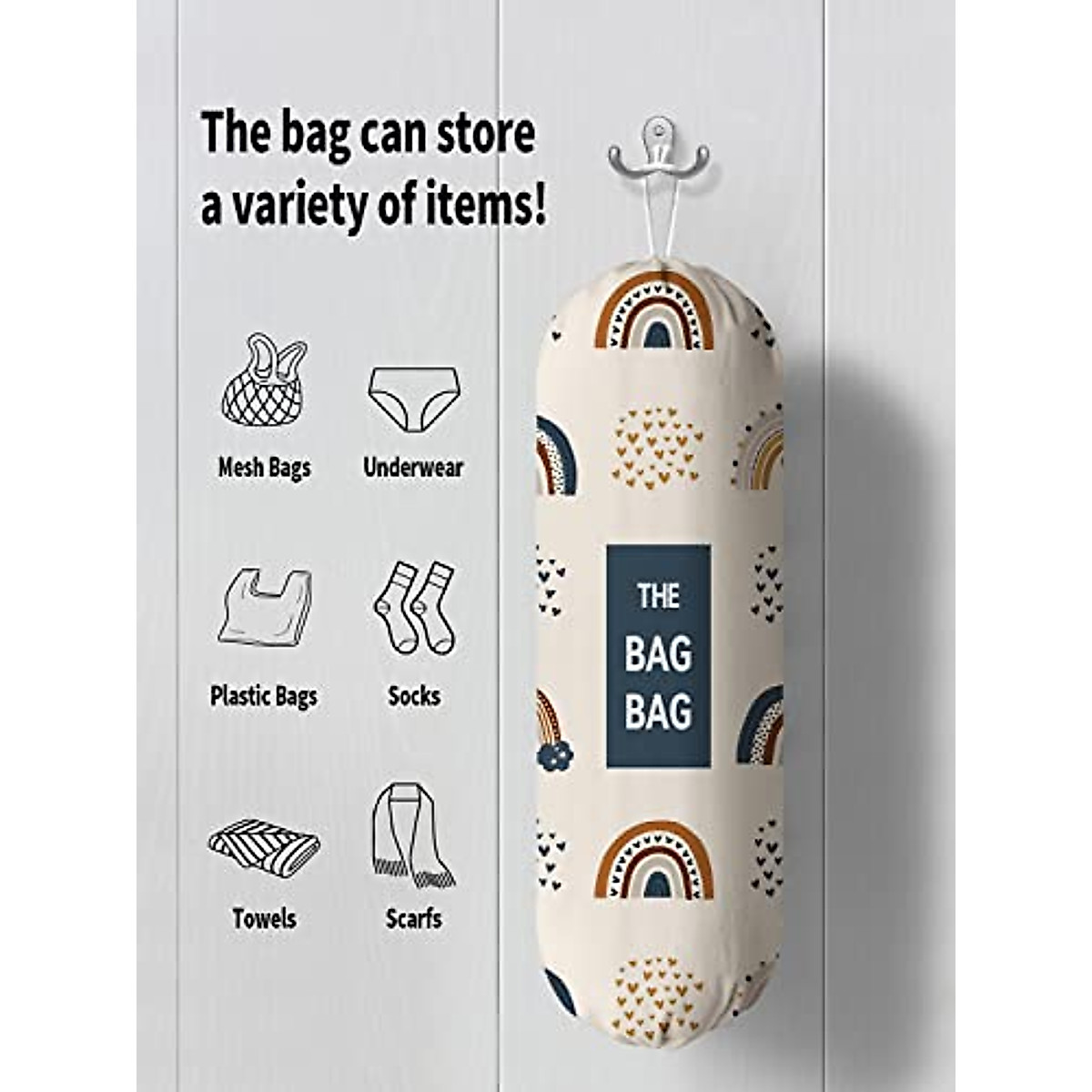 XIKAINUO Funny Rainbow Pattern Kitchen Grocery Bag Storage Holder, Washable Canvas Grocery Shopping Bags, Hanging Trash Bag Dispensers, Home Kitchen Bathroom Farmhouse Decor for Women Mom Grandma Gift