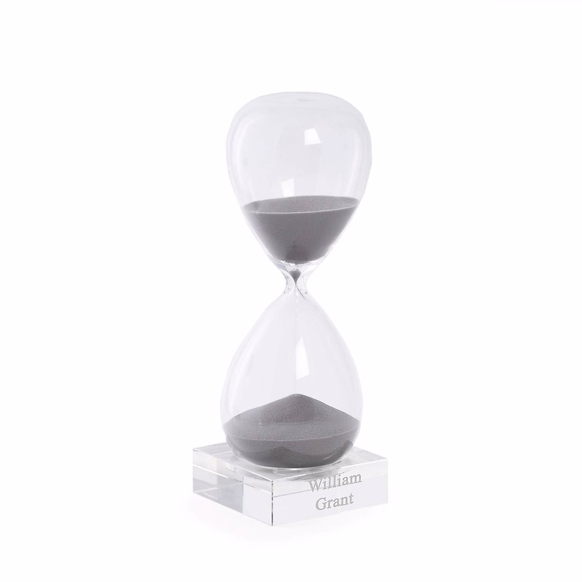 Custom Personalized 60 Minute Hourglass Sand Timer on Crystal Base (Grey)
